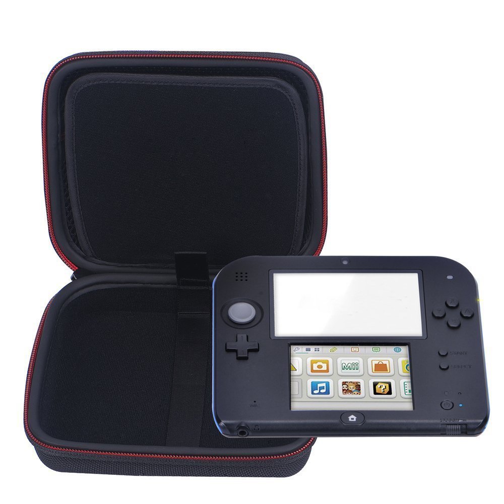 Smatree Nintendo 2DS Case with Game Storage, Nintendo 2DS Hard Shell Carrying Case Cover Bag Compatible for Nintendo 2DS Console, Fits Charger(Black-Red)