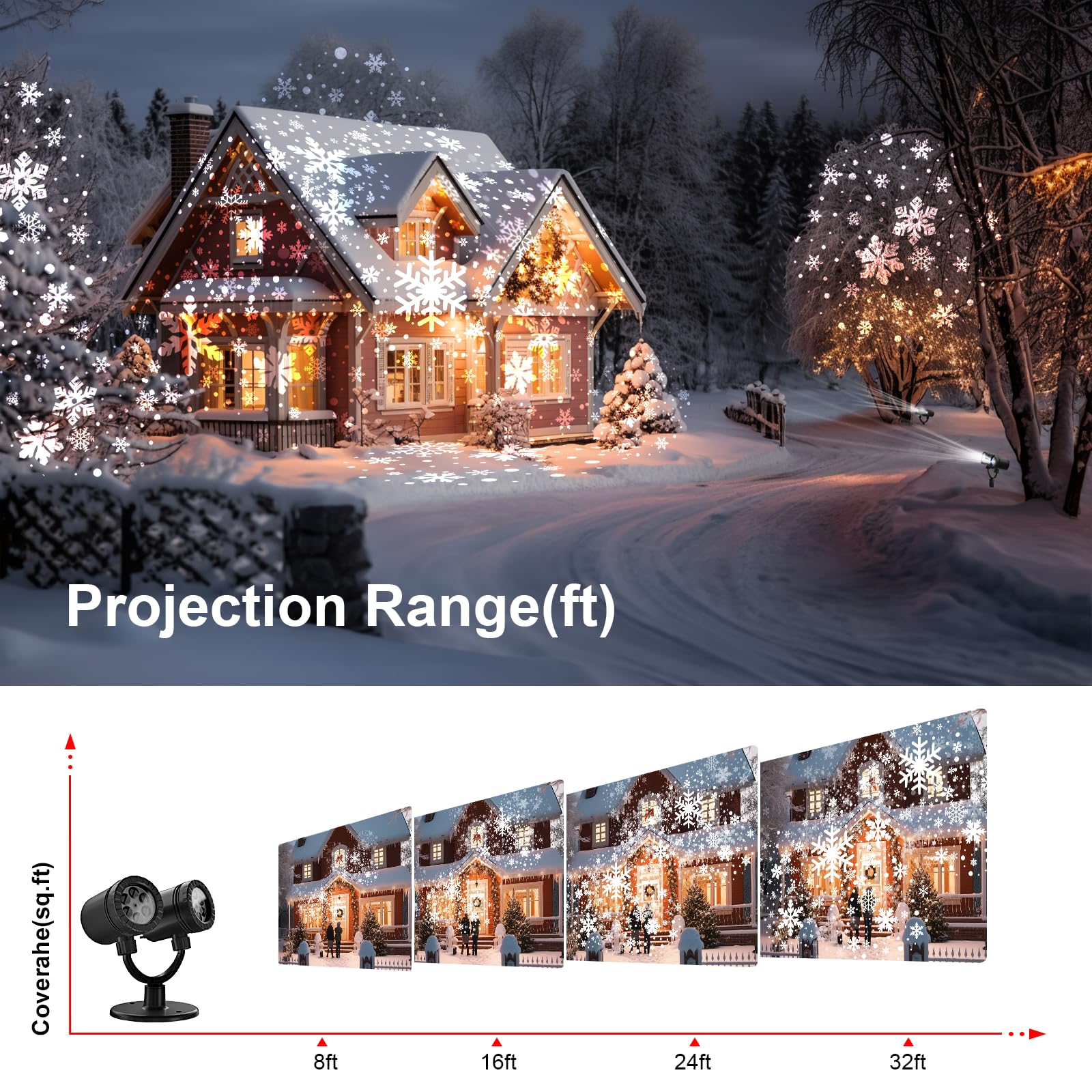 Snowflake Projector Lights Outdoor, Upgrade 2.0 HD Dynamic Christmas Projector Lights Outdoor, IP65 Waterproof Snow Projection Light for Xmas, Holiday, Wedding, Party, Home, Garden Landscape