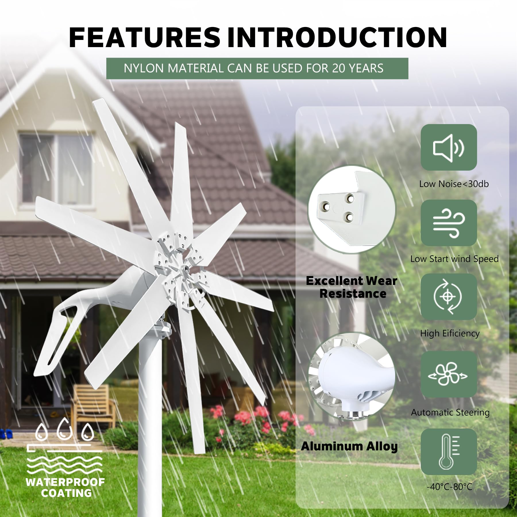 Smaraad Wind Turbine Generator 600W 24V, Wind Generator Kit with MPPT Controller 8 Blades for Home, RV, Boat, Car, Easy to Install