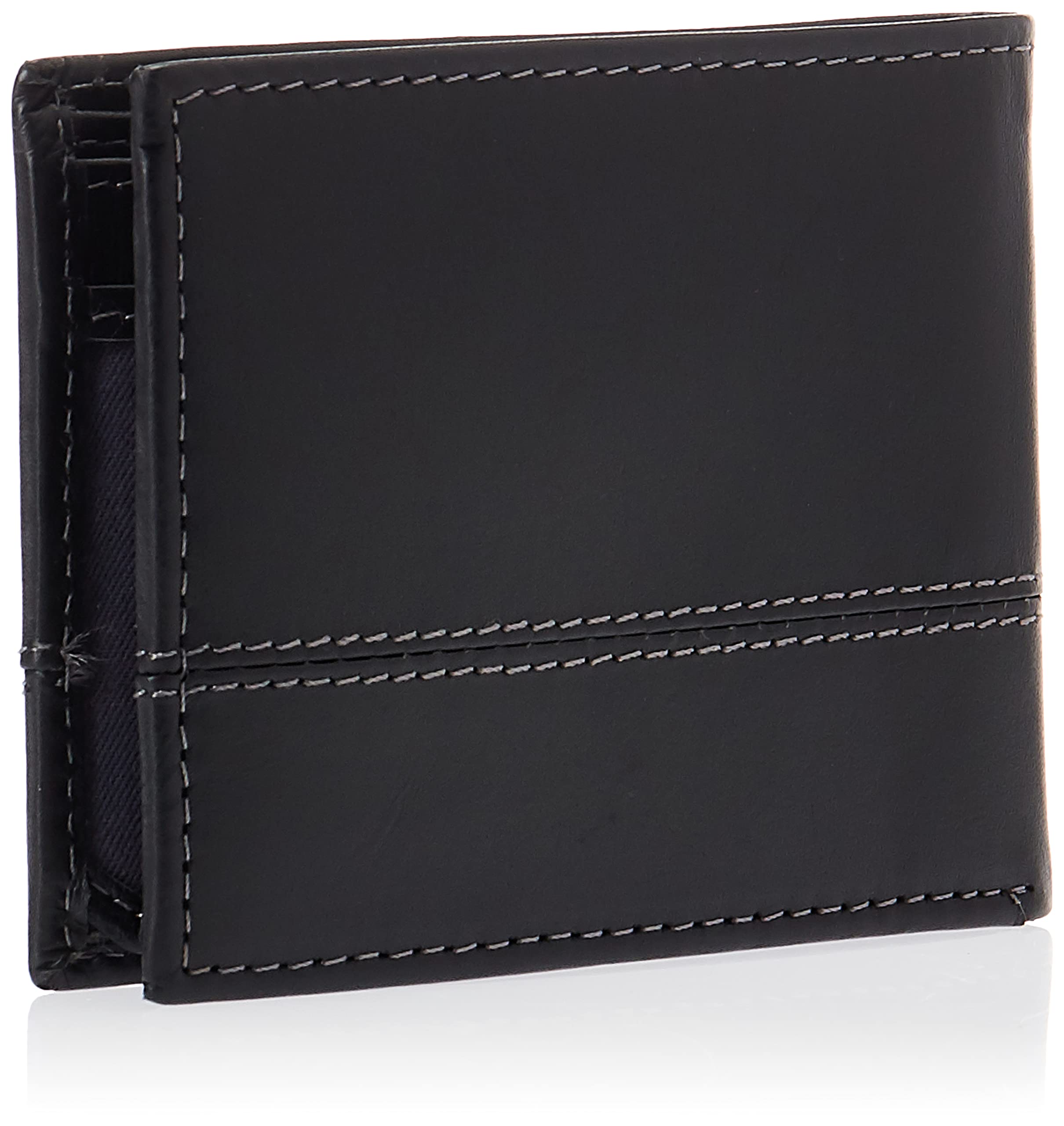 Timberland mens Leather Passcase Trifold Wallet Hybrid, Black/Cognac, One Size