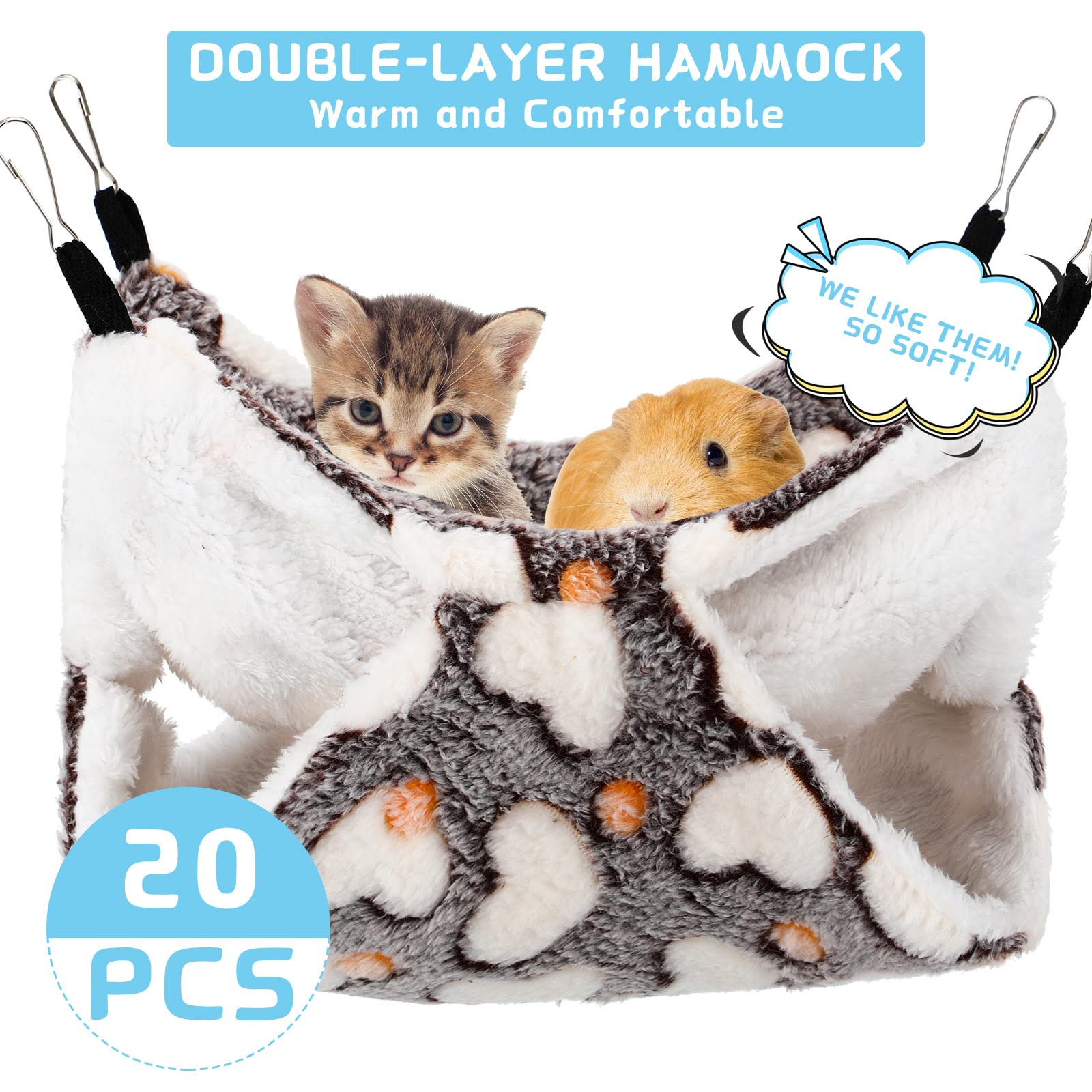 Sweetude 20-Piece Small Pet Cage Hammock Set, Double Layer Design, Sufficient Quantity and Rich Colors, Reliable Material, Easy to Use, Wide Application, Hamster, Guinea Pig
