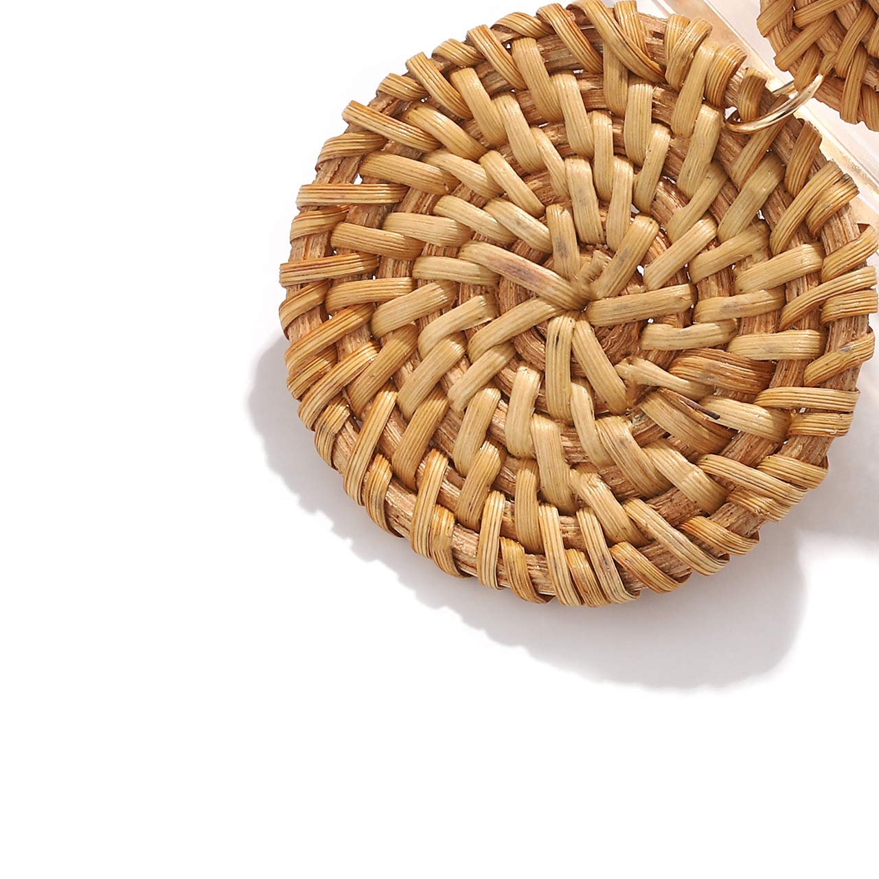 Weave Straw Double Disc Drop Earrings Boho Rattan Dangle Statement Earrings (rattan disk dark)