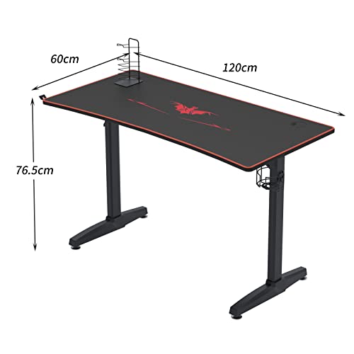 soges 120cm Gaming Desk Computer Desk Computer Gamer Pro Table with large Mouse Pad PC Desk Black Desk for Gaming, Studying and Working.