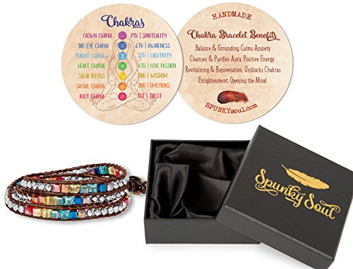 SPUNKYsoul Chakra Awareness Leather 3 Wrap and Crystal Bracelet for Women (Brown)