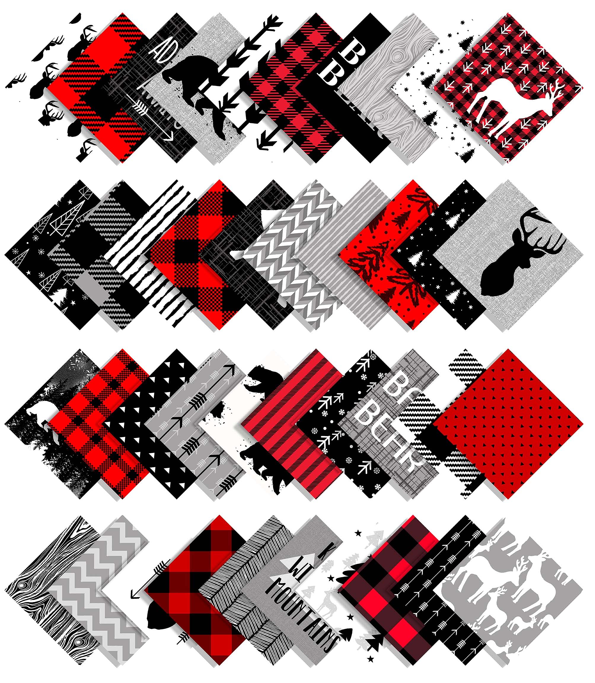 Soimoi Precut 10-inch Lumberjack Theme Prints Cotton Fabric Bundle Quilting Squares Charm Pack DIY Patchwork Sewing Craft- Red & Black