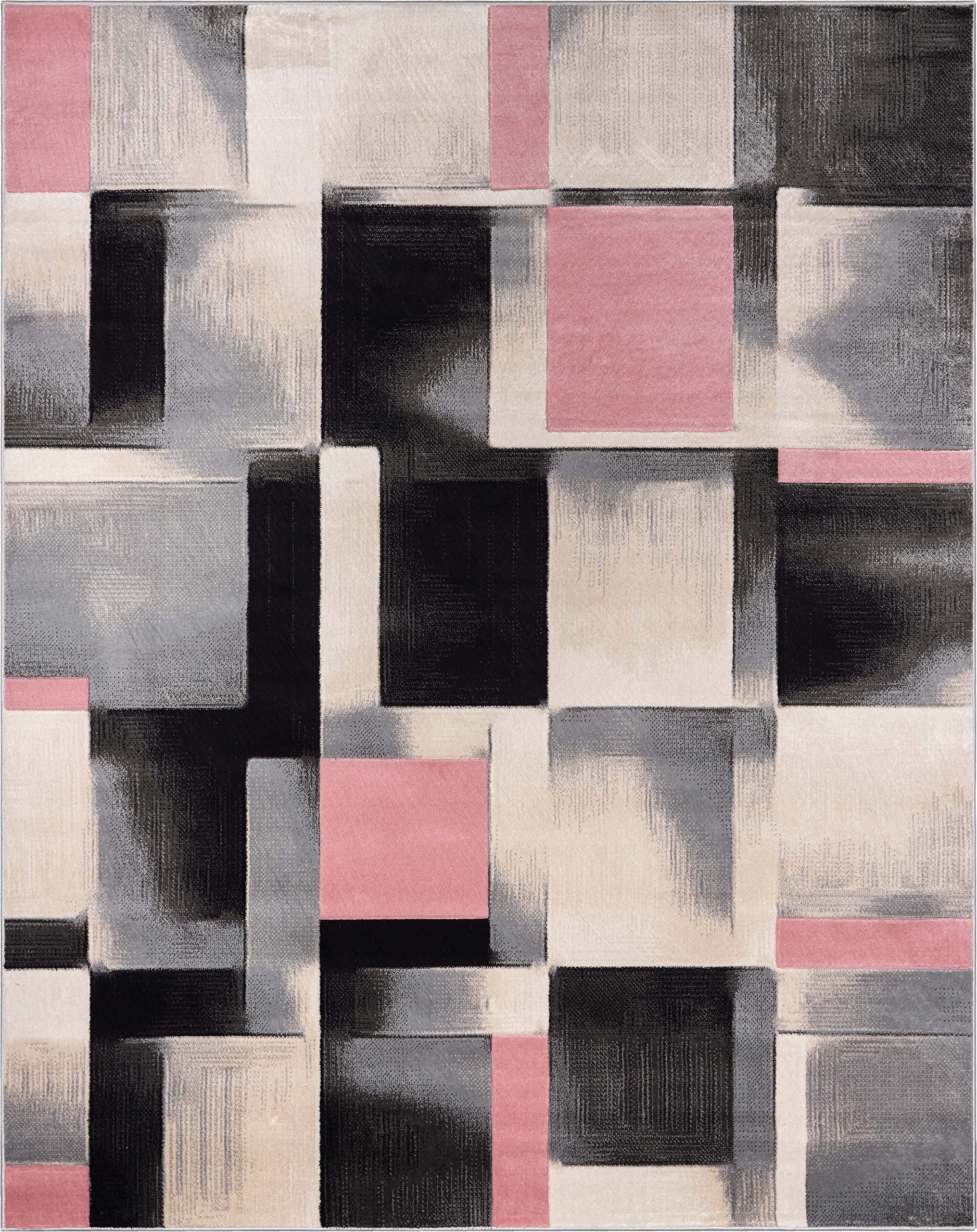 Well Woven Lane Blush Pink Modern Geometric Boxes & Squares Pattern Area Rug 5x7 (5'3" x 7'3")