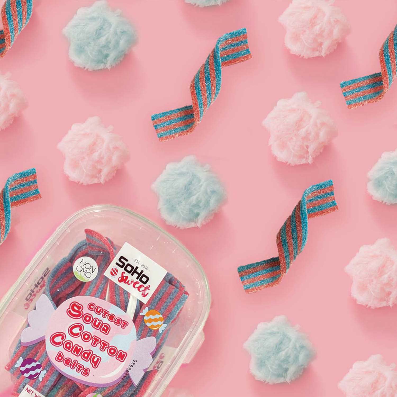 Soho Sweet Sour Belts Non-GMO Candy Belts β Sour Cotton Candy Belts, Halal Candy (Pack of 2, 1 Pound Each)