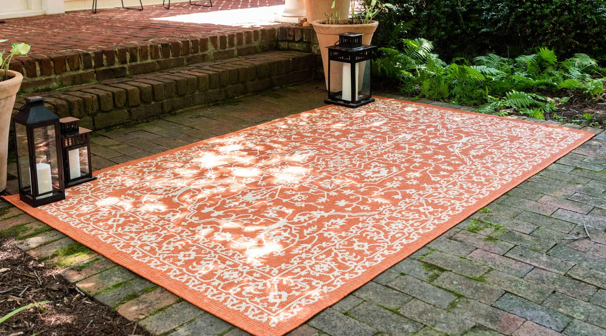 Unique Loom Outdoor Botanical Collection Area Rug - Allover (5' 3" x 8' Rectangle, Terracotta/ Beige)