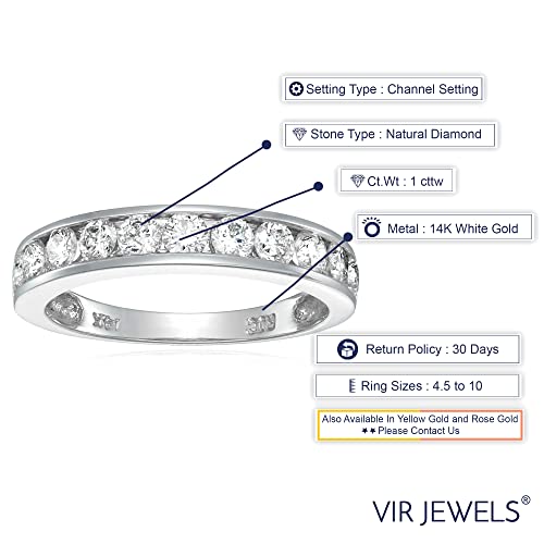 Vir Jewels 1 carat (ctw) Diamond Wedding Anniversary Band for Women, Half Eternity Round Diamond Engagement Ring 14K White Gold Channel Set 1 cttw, Size 7