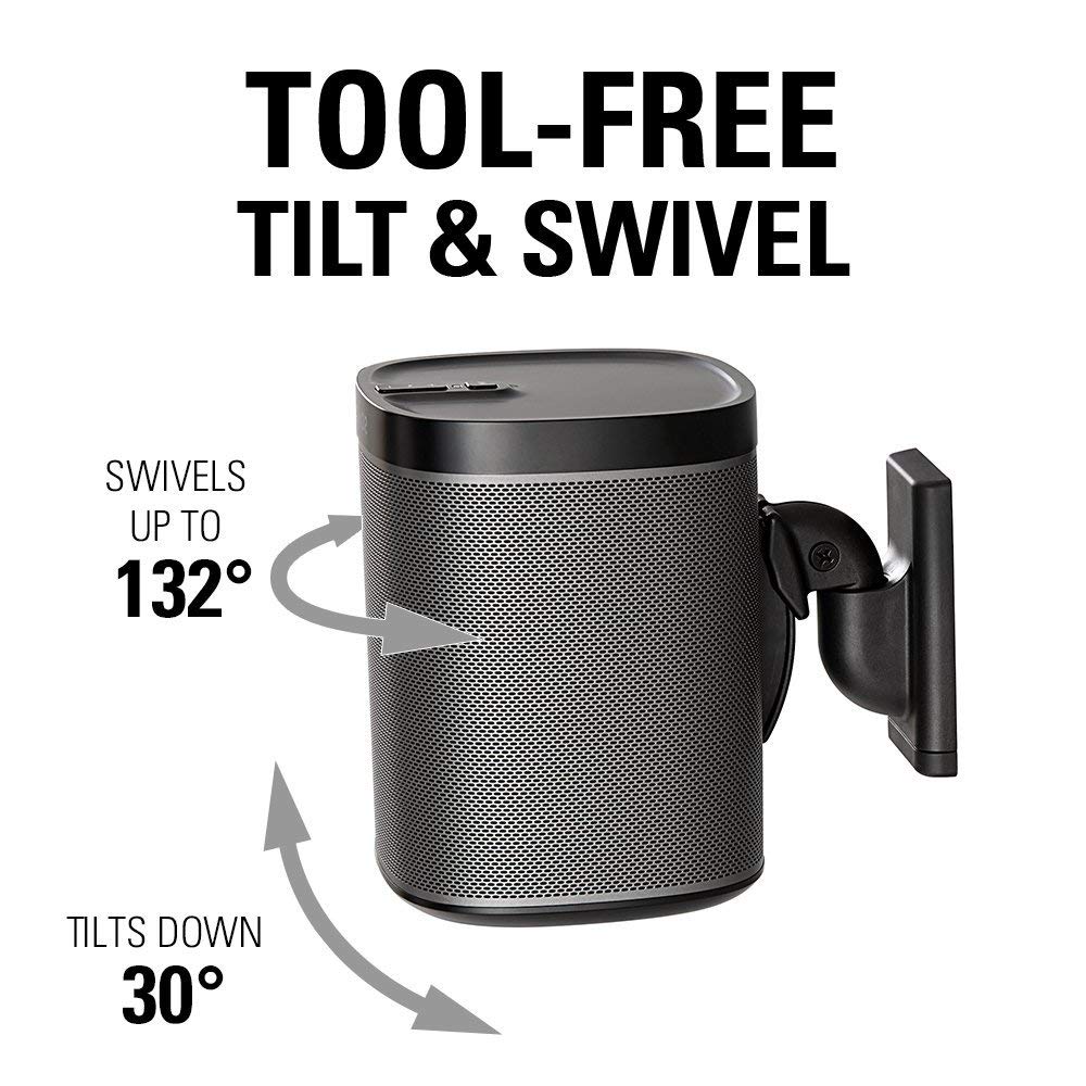 Sanus Wireless Speaker Wall Mount for Sonos ONE - Tool Free Tilt & Swivel Adjustments For Best Audio - Single (black) - WSWM21-B1