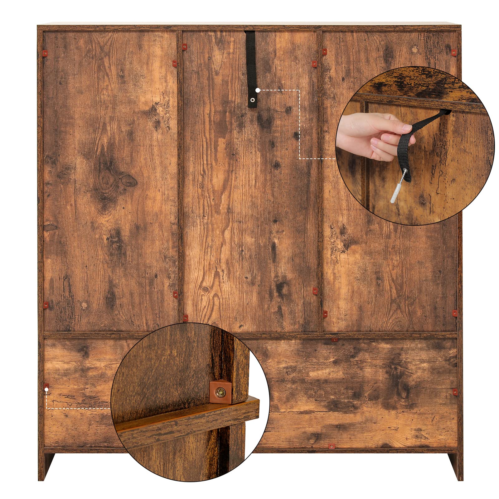 usikey Large Storage Cabinet with 5 Drawers, Wooden of Floor Cabinet with 6 Compartments, Living Room, Entryway, Rustic Brown