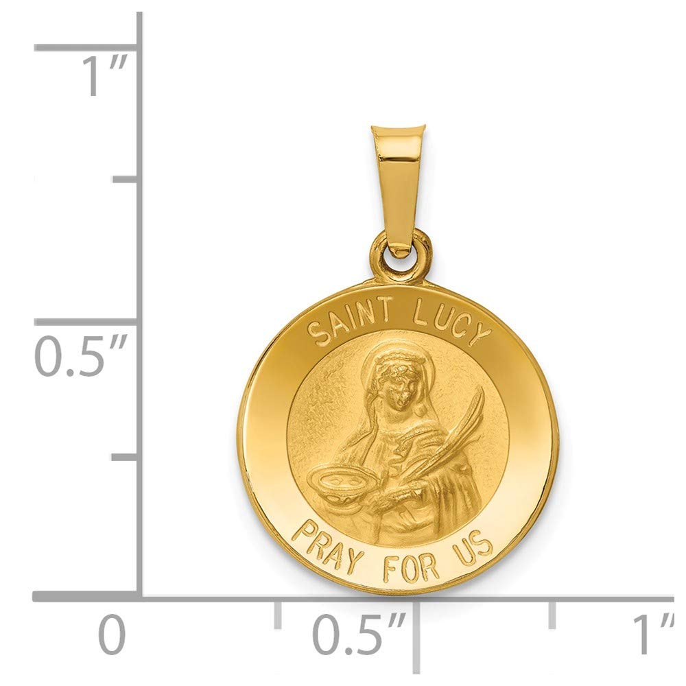 Solid 14k Yellow Gold Polished and Satin St. Lucy Medal Pendant (17mm Height x 15mm Width)