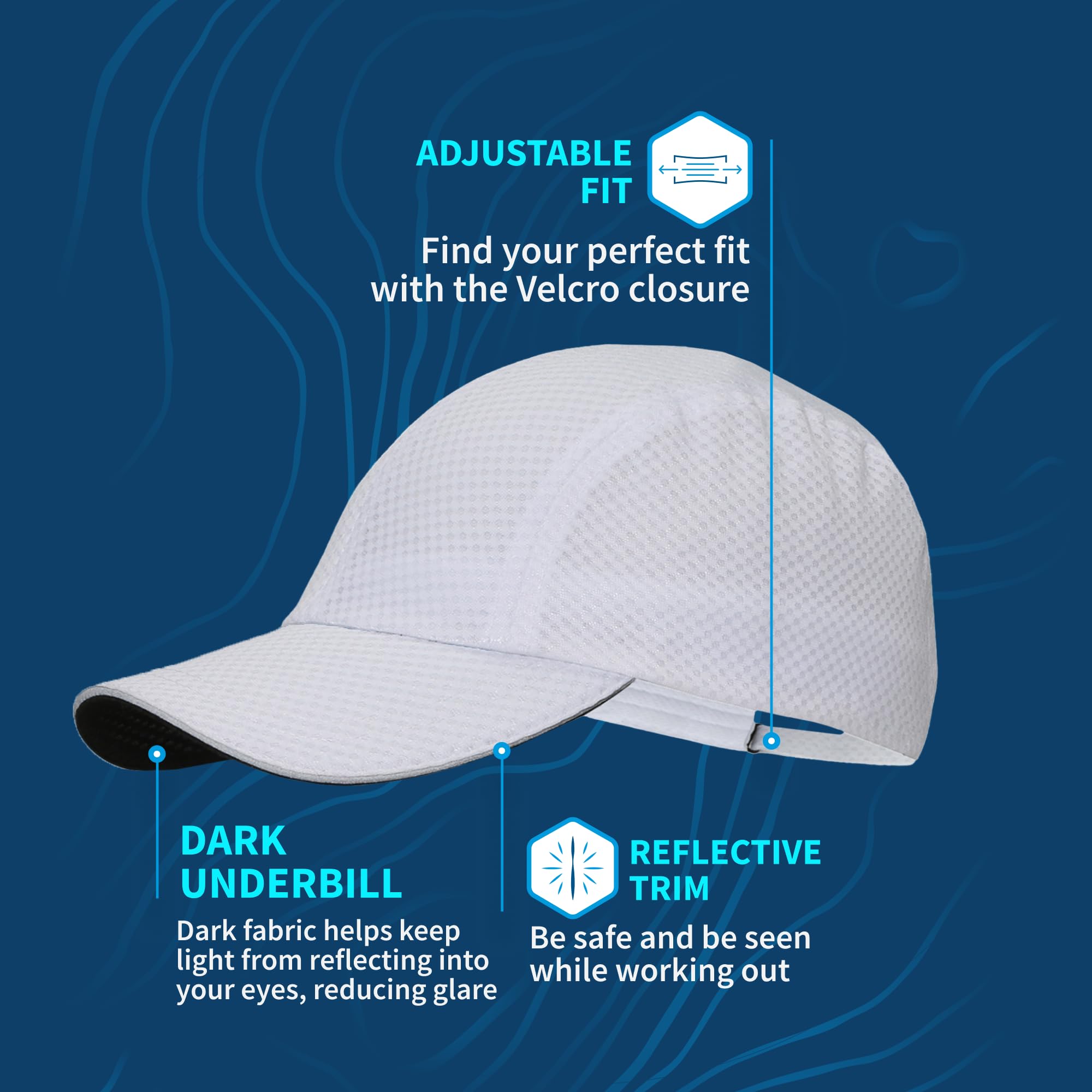 TrailHeads Women's Race Day Performance Running Cap, Lightweight & Quick Drying Mesh Sports Hat with Reflective Trim - White