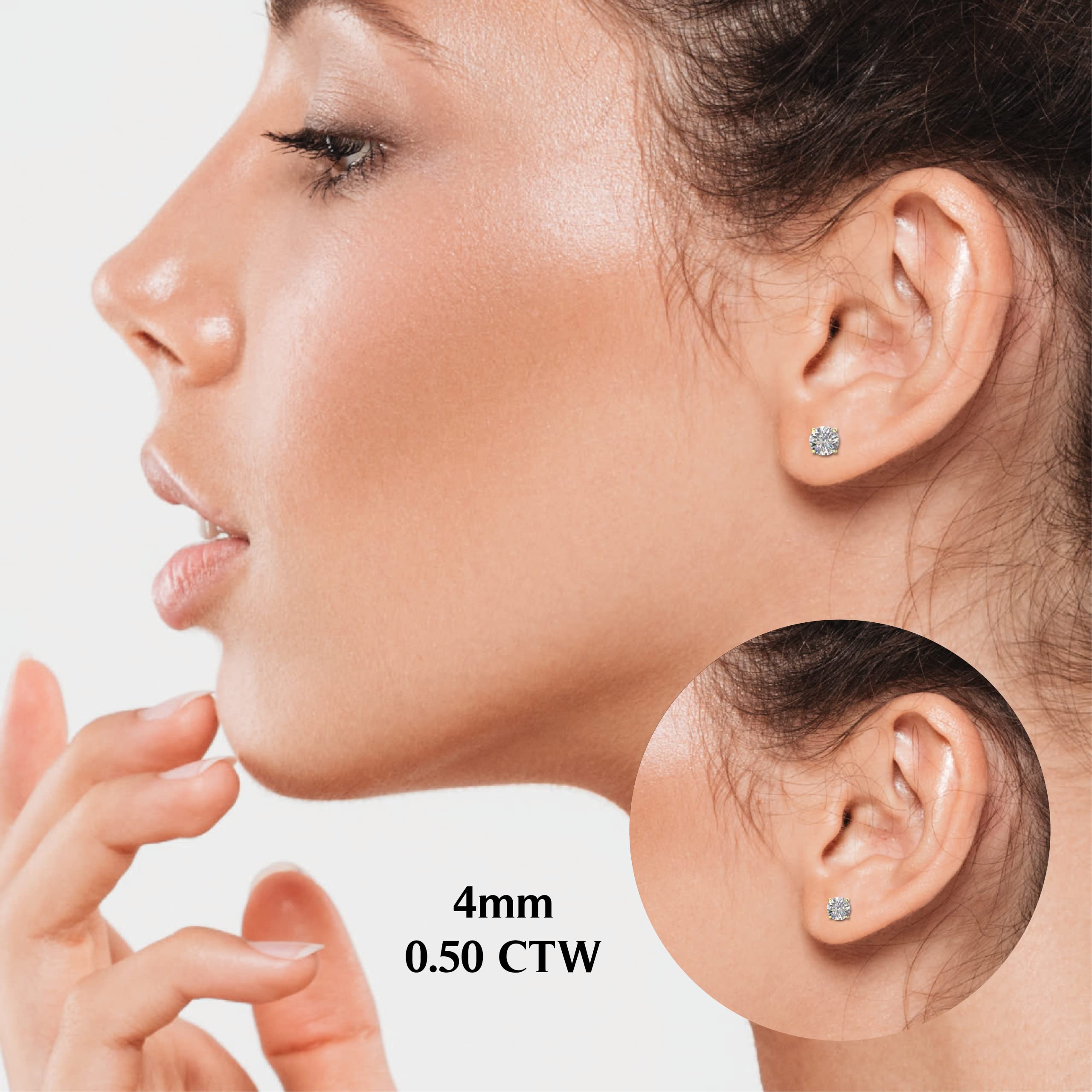 Web Gems Pure Brilliance Simulated Diamond Cubic Zirconia Stud Earrings For Women – Solid 14K White Gold Post And 925 Sterling Silver Basket – Premium Quality Faux Diamond Stud – 8mm