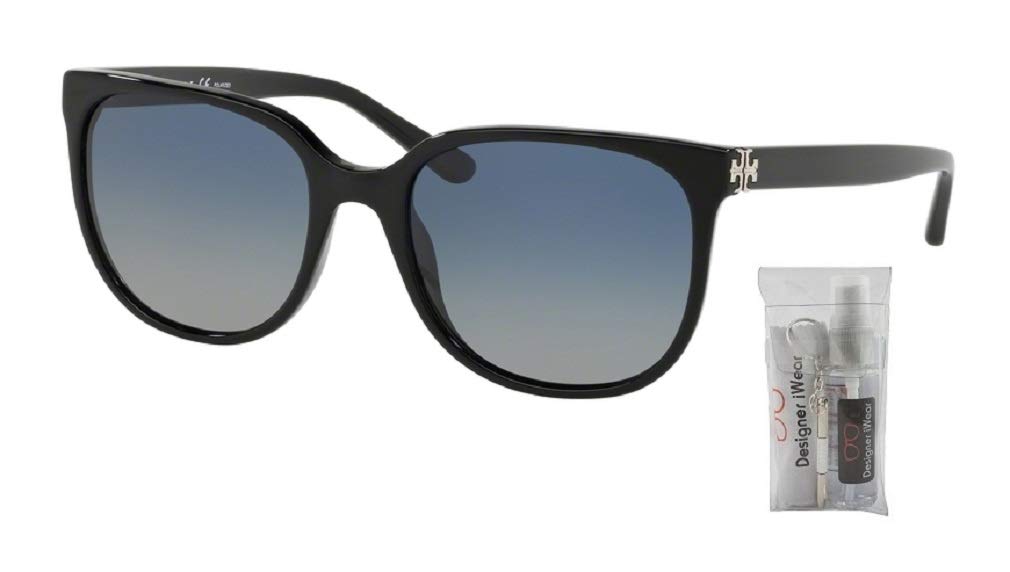 Tory Burch TY7106 17091H 57M Black/Blue Gradient Polarized Square Sunglasses For Women + BUNDLE with Designer iWear Eyewear Kit (LARGE)