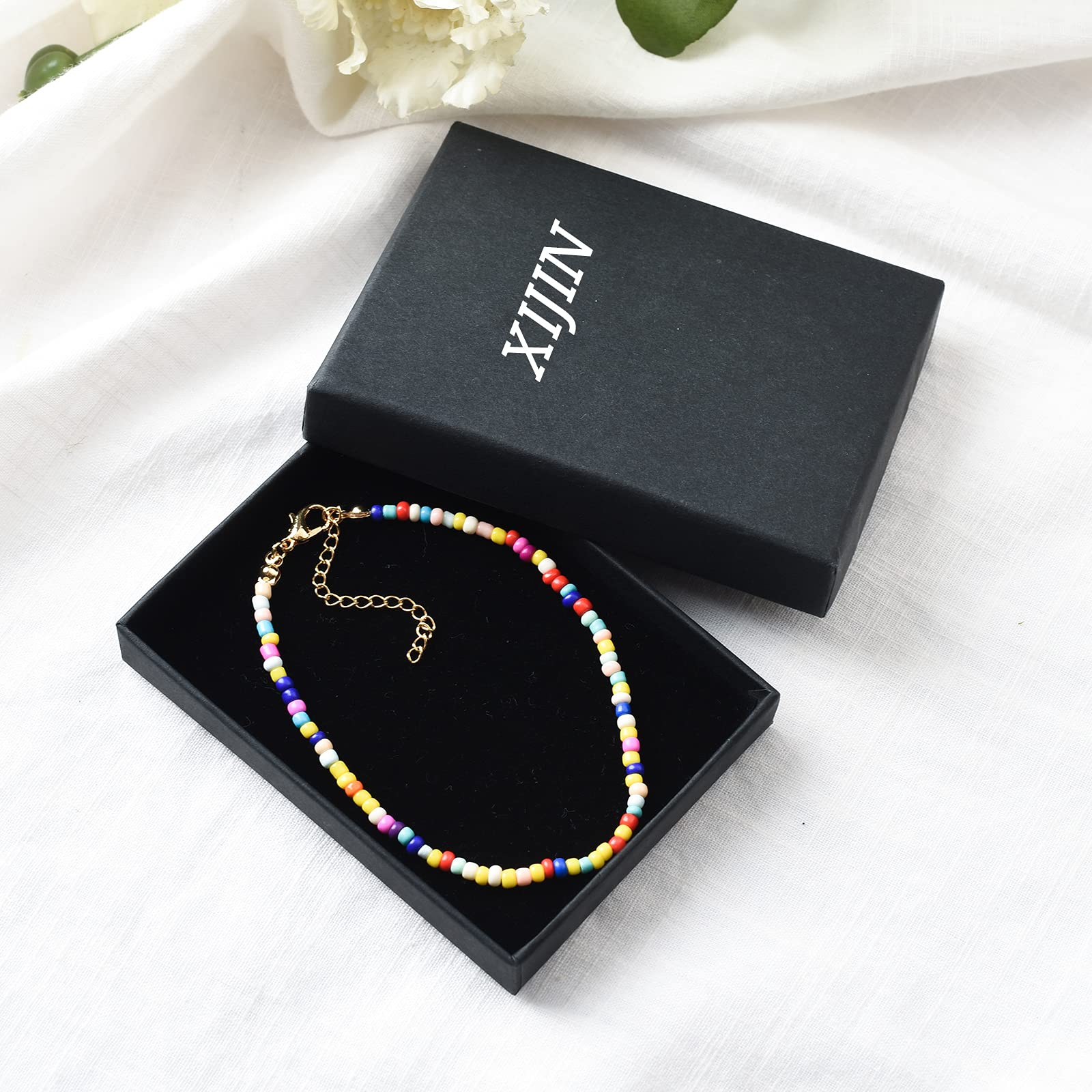 XIJIN Plus Size Beaded Anklet Set Handmade Colorful Beads Anklet for Women Large Foot Ankle Bracelet 9-11 inches