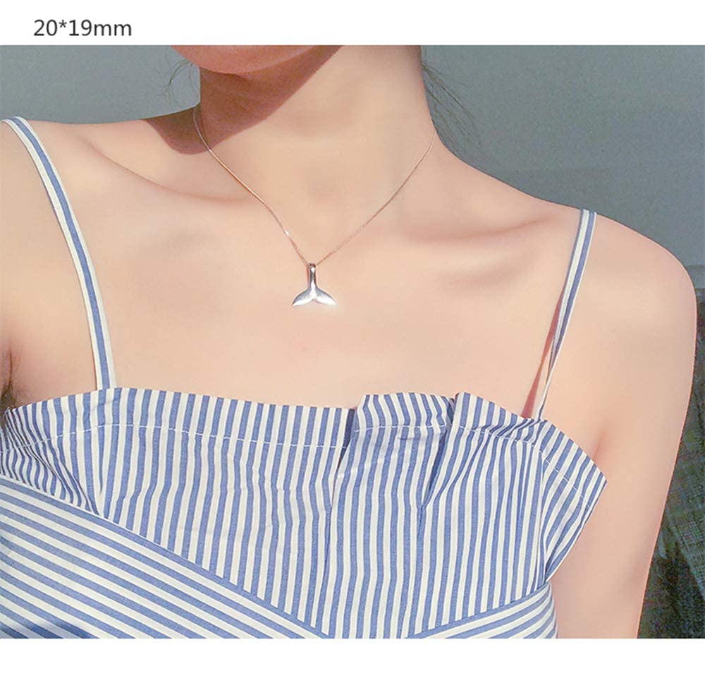 Sterling Silver Necklace with Double Mermaid Tail Pendants for Women Men Delicate Personalized Polished Fish Whale Tail Pendant Dangling 18" Chain Fashion Jewelry