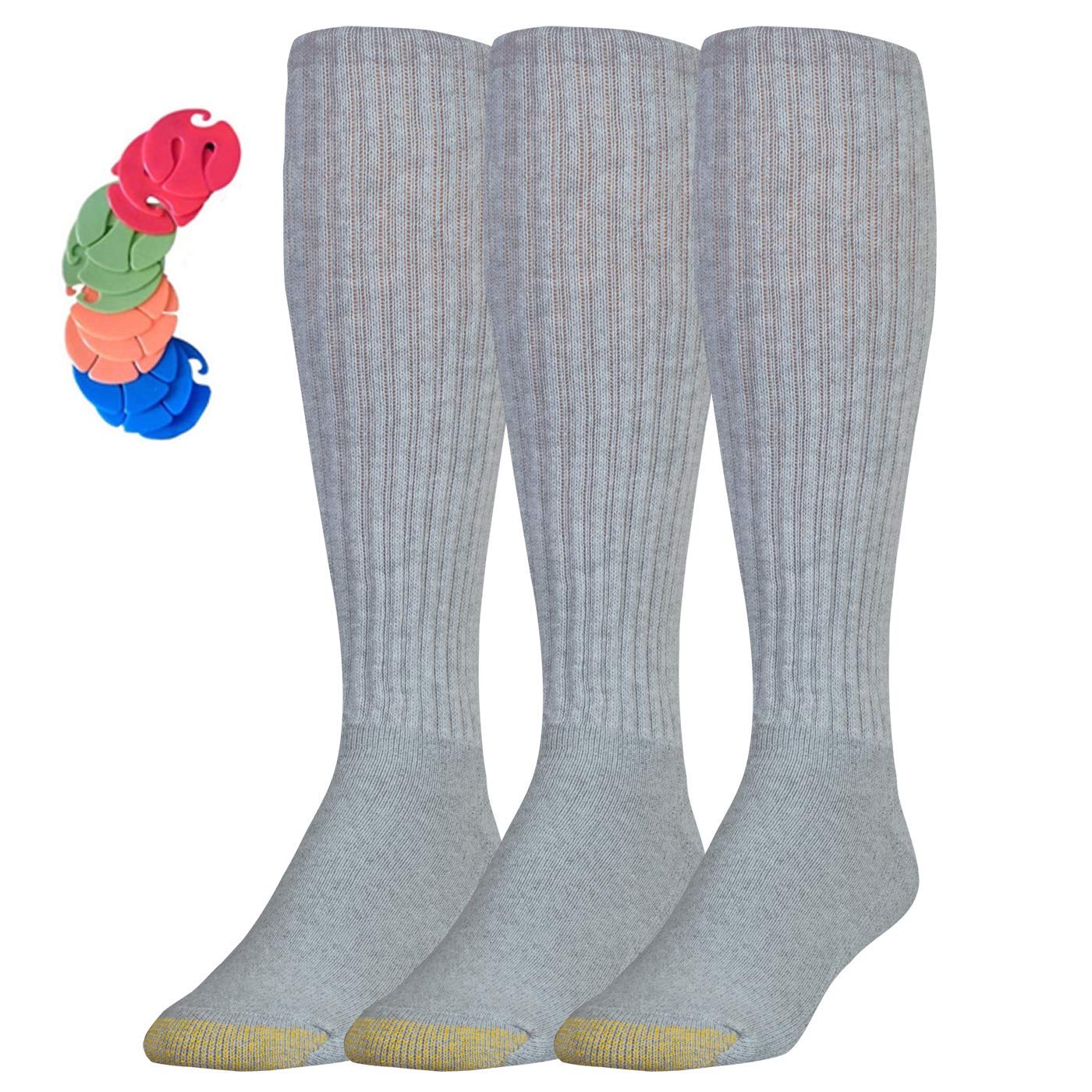 VERONZ Men's Ultra Tec Cotton Over-the-Calf Athletic Socks Sock Clips Included (Grey, 3)