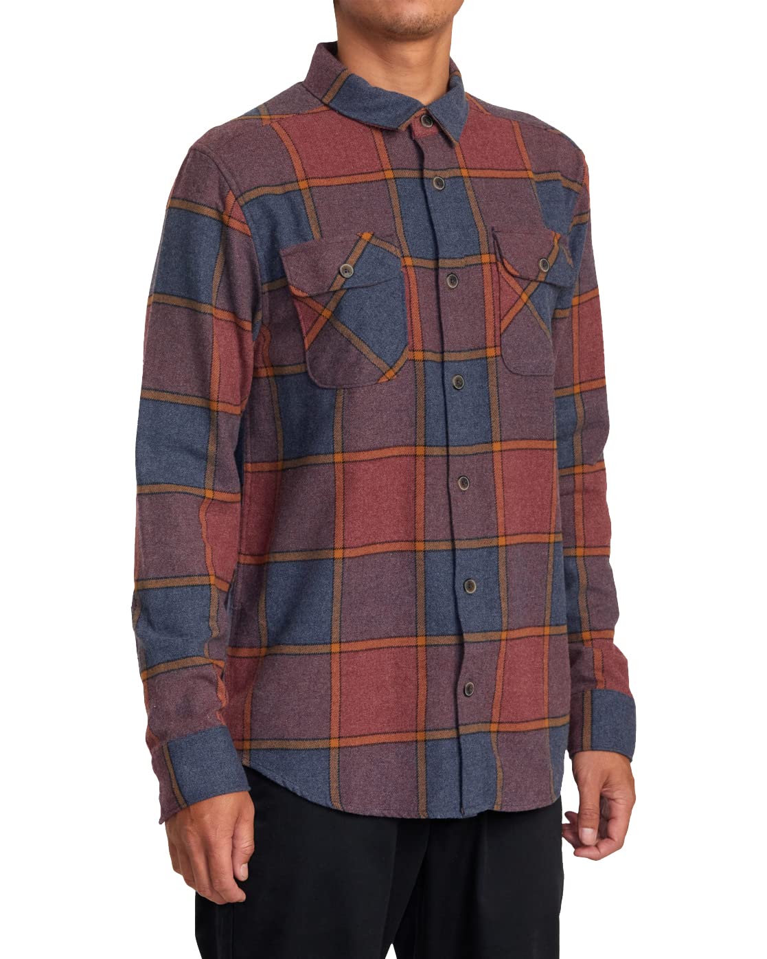 RVCA Mens Long Sleeve Woven Button Front Flannel Shirt - Thatll Work (New Moody, Medium)