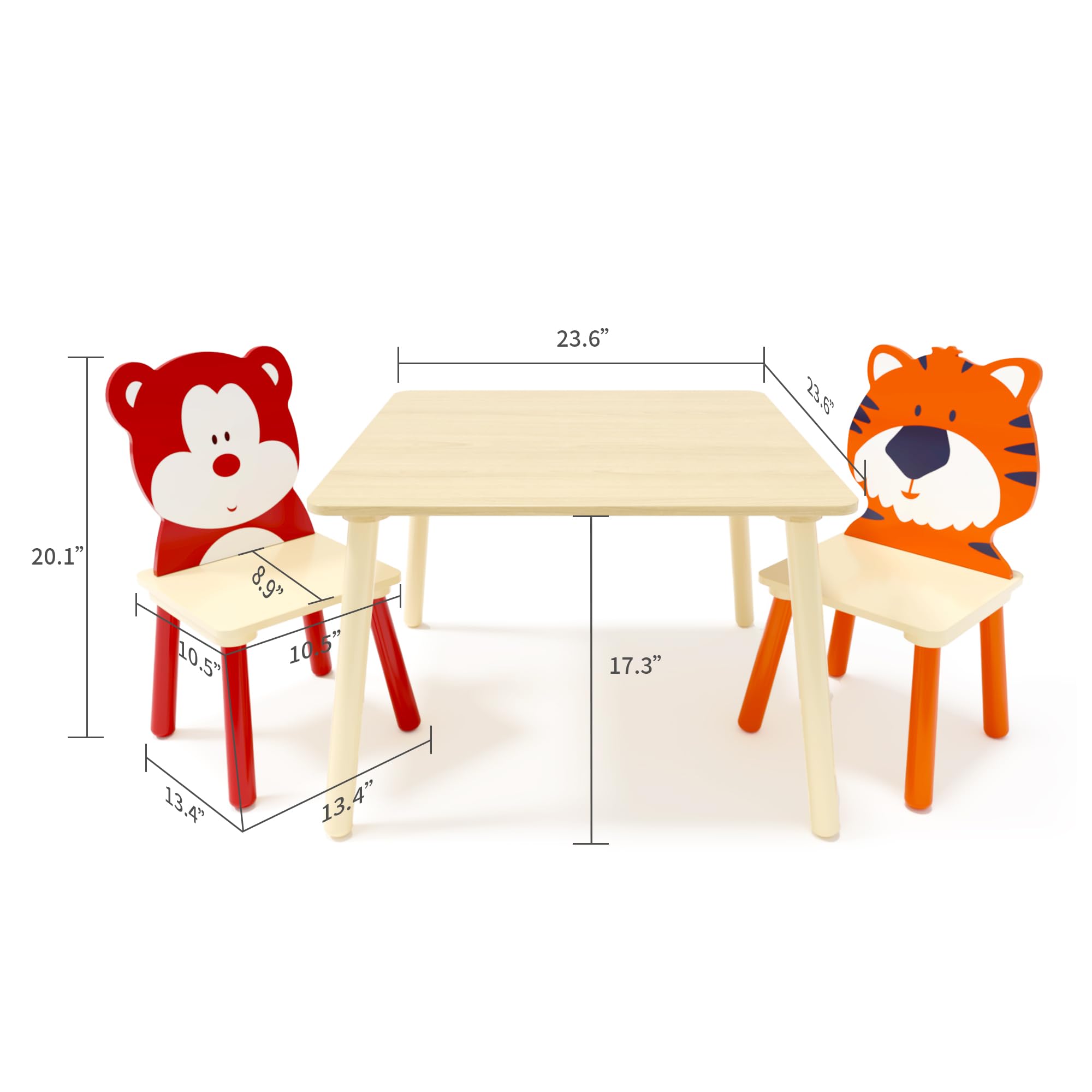 Zacis Kids Table and Chair Set, Wooden Toddler Table Set with 2 Chairs, Children Adorably Animal Activity Table for Reading, Drawing, Eating, Studying, Parent-Child Interaction Activity Play