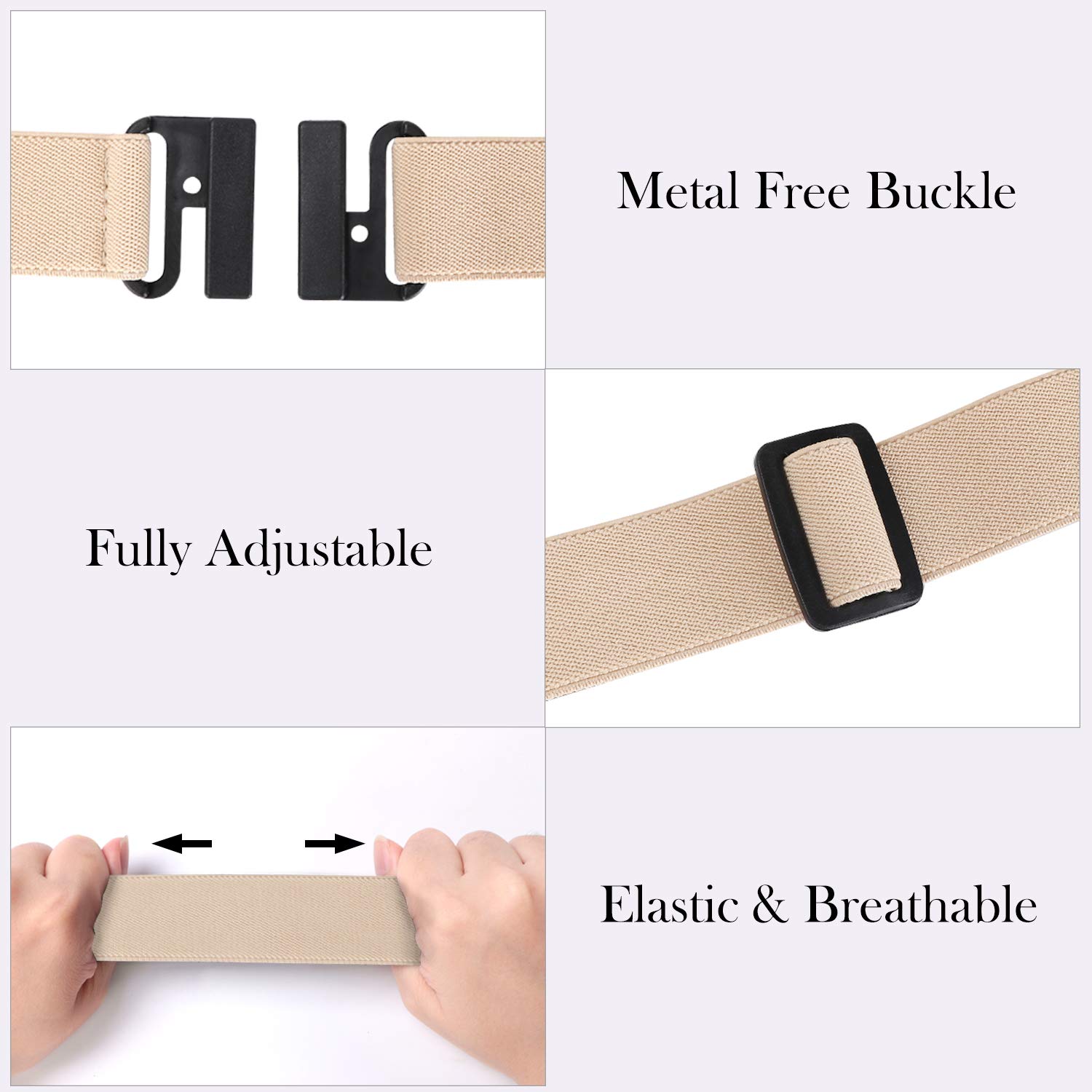 SUOSDEY Women Belt Stretch Elastic Invisible Belts for Women Beige with No Metal Buckle US Size:0-14