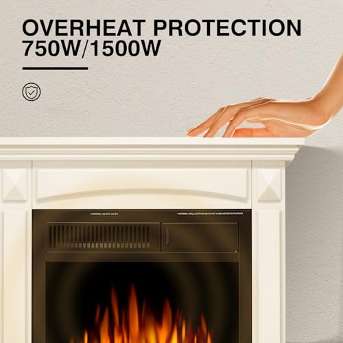 ZAFRO Electric Fireplace Heaters Indoor Use,Realistic Flame with Adjustable Brightness Fireplace,Living Room, Bedroom Fireplace TV Stand,Remote Control,750W/1500W, White