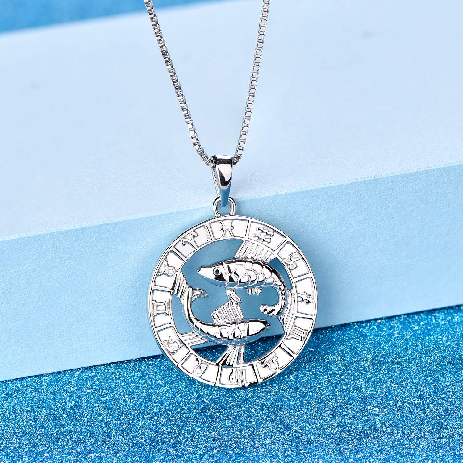 YL Pisces Constellation Necklace Sterling Silver Zodiac Jewelry Astrology Coin Horoscope Pendant for Women