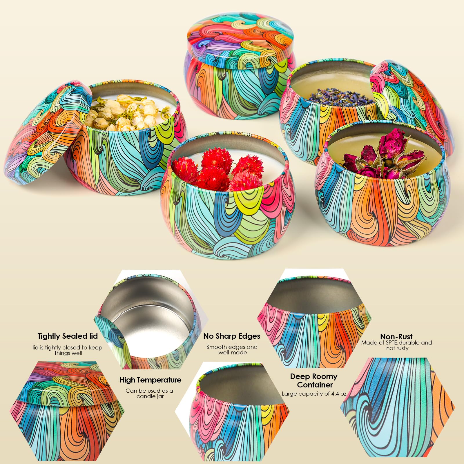 WINORD Ocean Wavy Series Candle Tins 4.4 oz, Bulk Candle Making Tins 24 Piece Candle Containers, Wholesale Empty Candle Jars for Candle Making