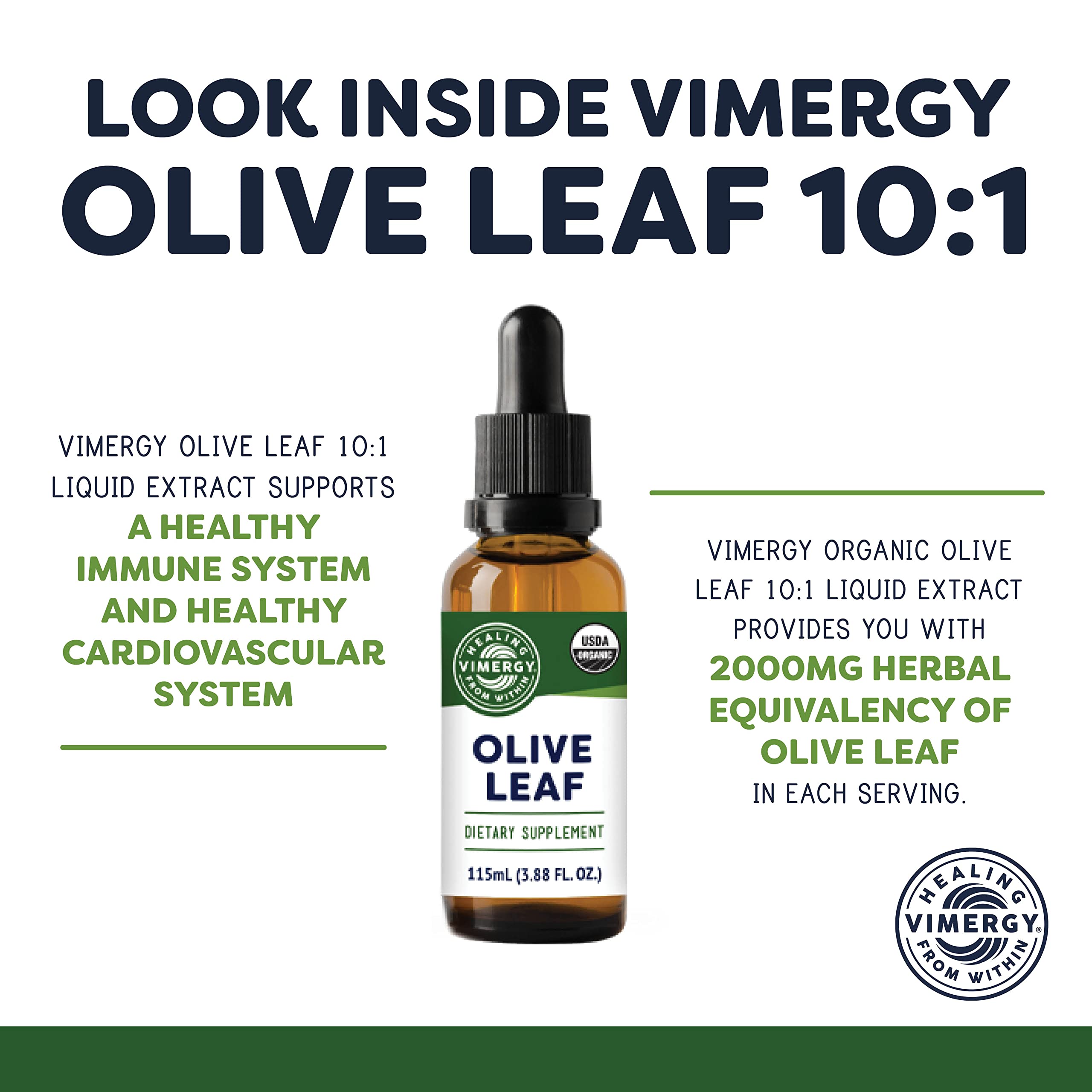 Vimergy Organic Olive Leaf Extract, 57 Servings – Pure Olive Leaf Liquid Drops – Supports Immune and Cardiovascular Health - USDA Organic, Gluten-Free, Non-GMO, Vegan & Paleo Friendly (115 ml)