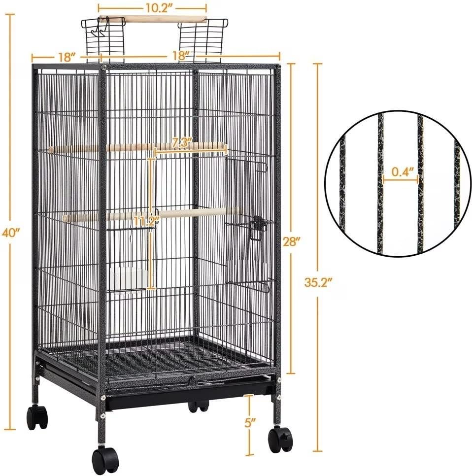 TENAS Iron Bird Cage - Sturdy Metal Open-top Design - Antioxidant Finish - Durability and Security - Four 360-degree Wheels - Two with Locks - Adds Ease of Movement
