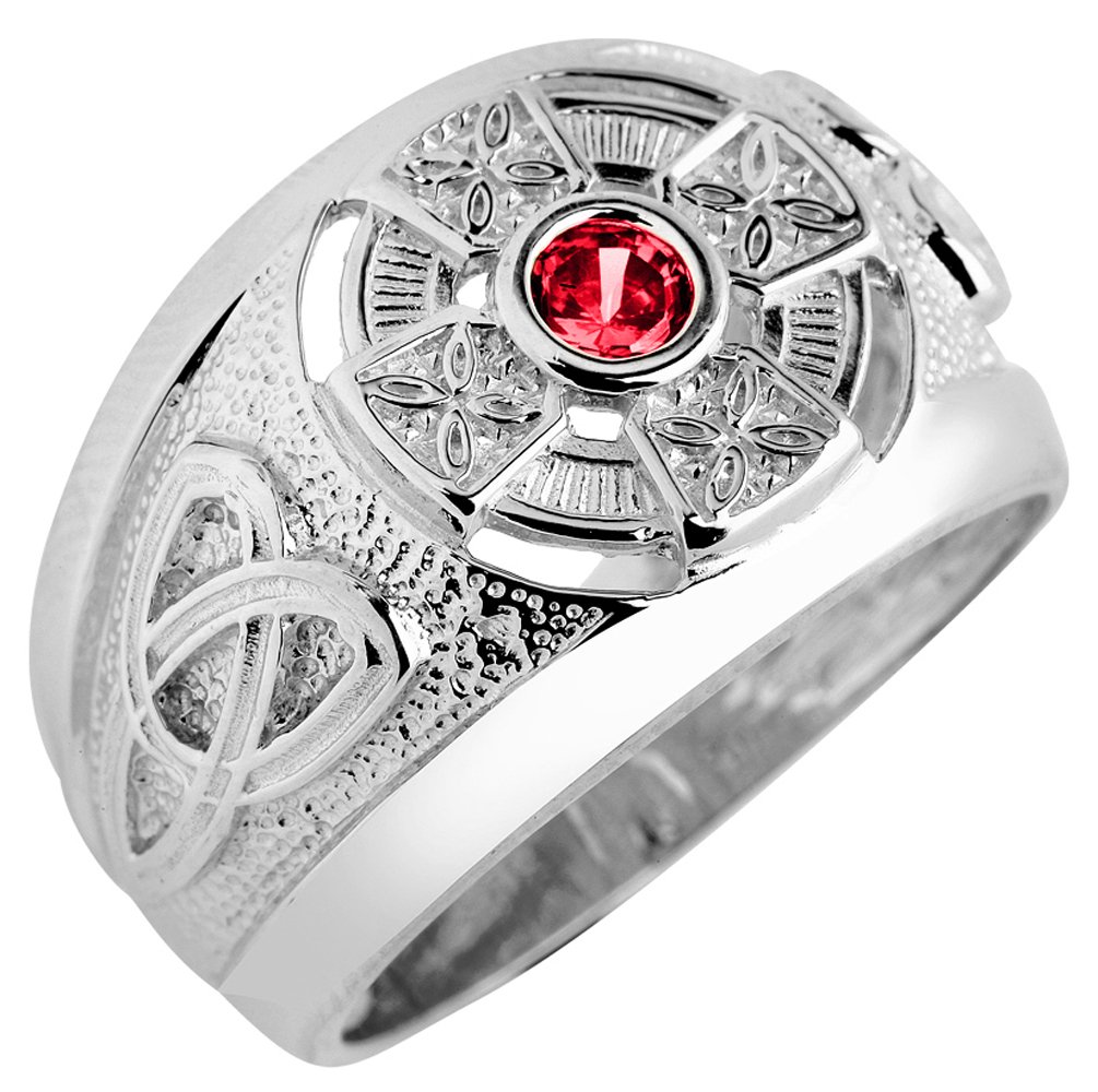 Solid 925 Sterling Silver Eternal Trinity Knot Band July Birthstone CZ Celtic Cross Ring
