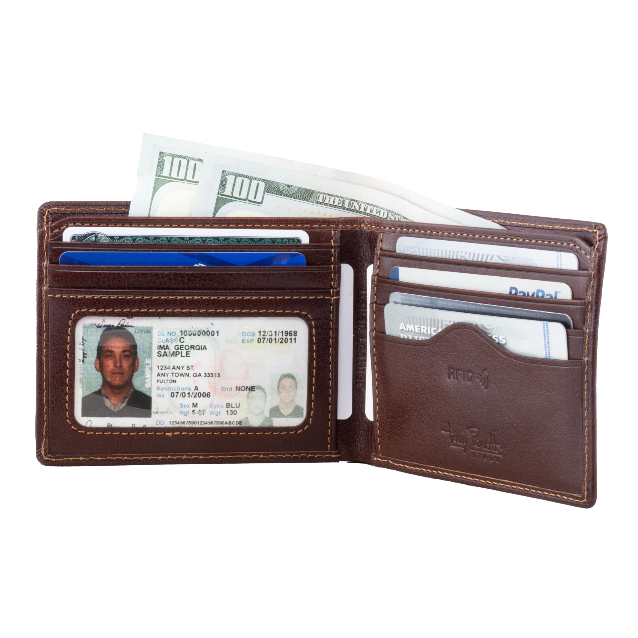 Tony Perotti Men's Italian Leather Bifold Wallet With Card Holders, Pockets, ID Window - Eco-Friendly Vegetable-Tanned Full Grain Leather Wallet Made in Italy