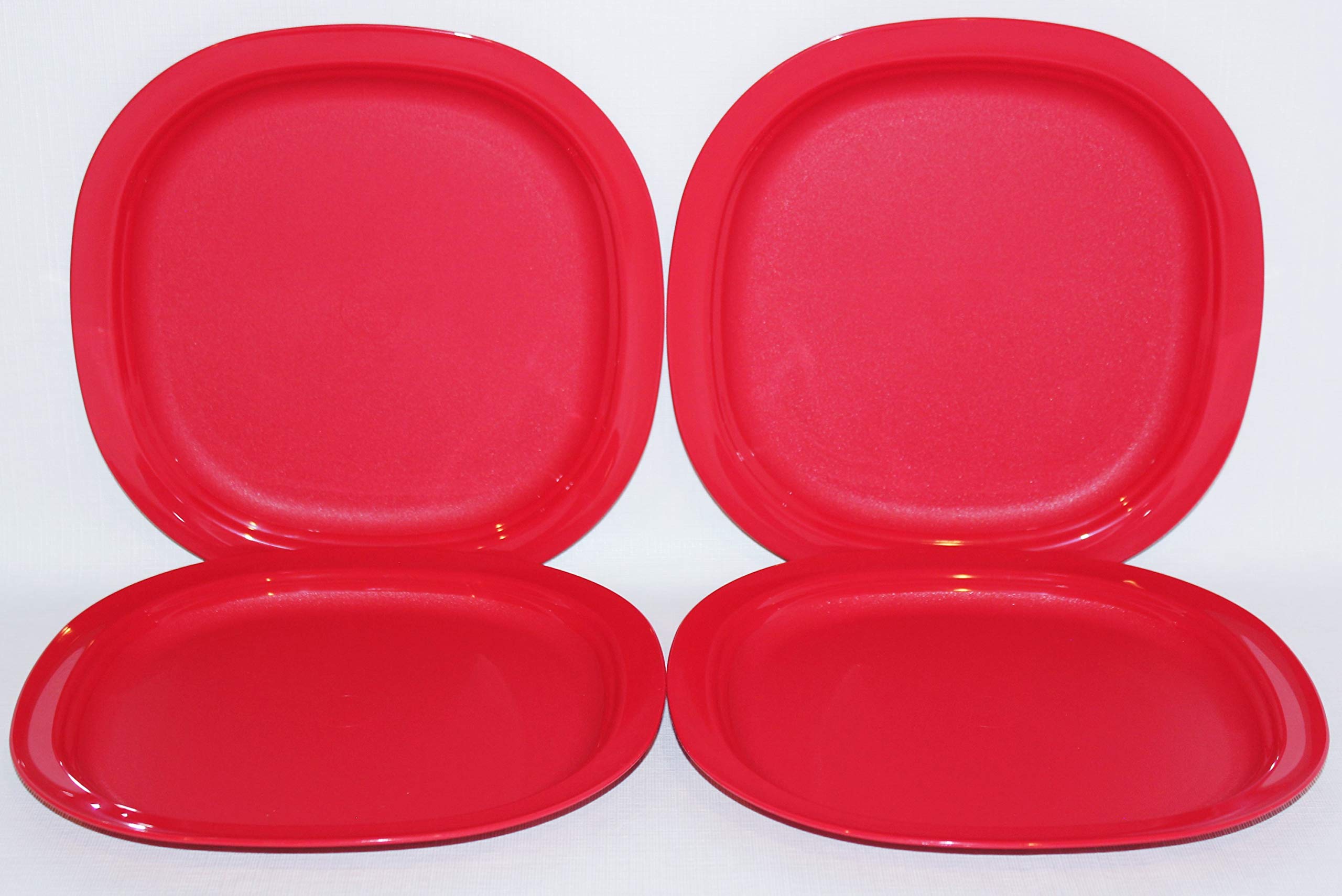 Tupperware Set of 4 Microwave Luncheon Plates 9.5" Square Red
