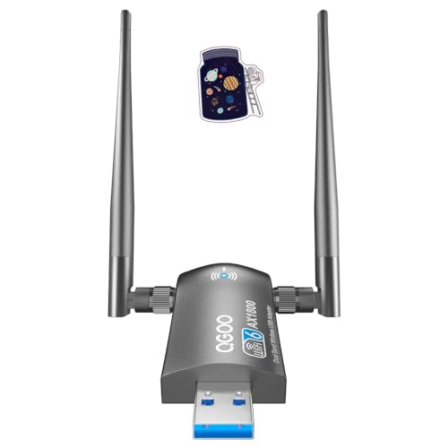 USB WiFi 6 Wireless Adapter for PC, QGOO AX1800 USB 3.0 WiFi Dongle Dual Band 5Ghz/2.4Ghz High Gain Dual 5dBi Antennas 802.11ax MU-MIMO Wireless Network Adapter for Desktop Laptop Windows 11/10