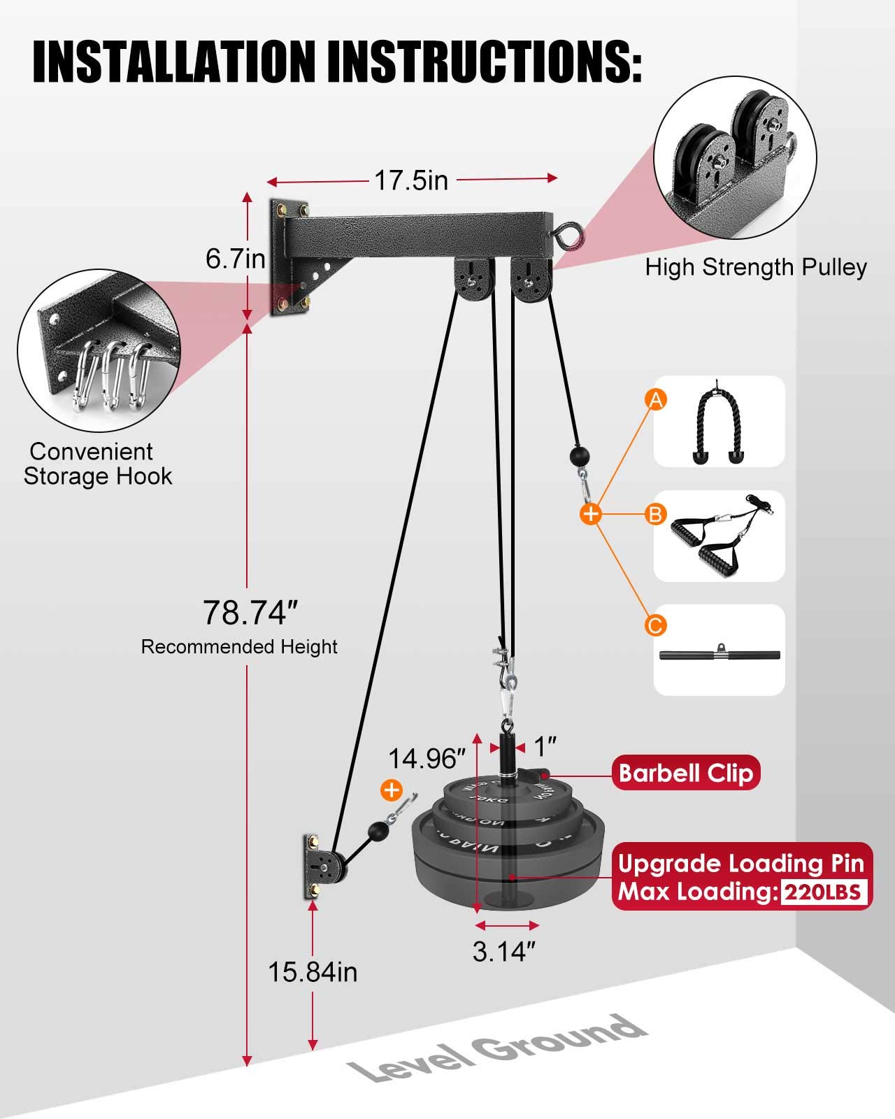 Weight Cable Pulley System Gym, DIY Home Gym Fitness Pulley Cable Machine Attachment System, Upgrade Lat Pull Down Cable Pully Attachments for Biceps Curl, Tricep, Back, Forearm, Shoulder Workouts
