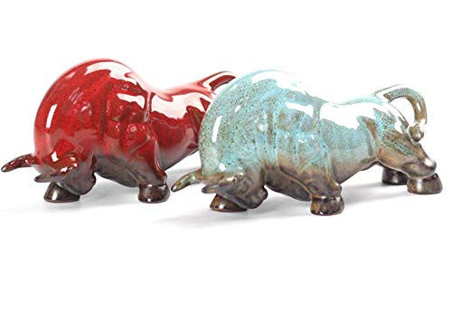 WEALTHCOMING Wall Street Bull Arts Statues,Exquisite Ceramic Fortune Bulls Figurines and Sculptures Home & Office Tabletop Decor (Unstoppable-Red)