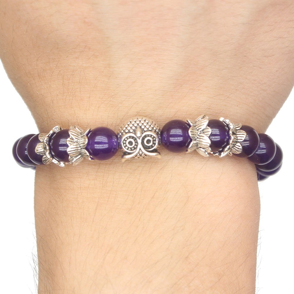 Weelovee Women Mens Nature Stone Bracelet 8MM Energy Beads Purple