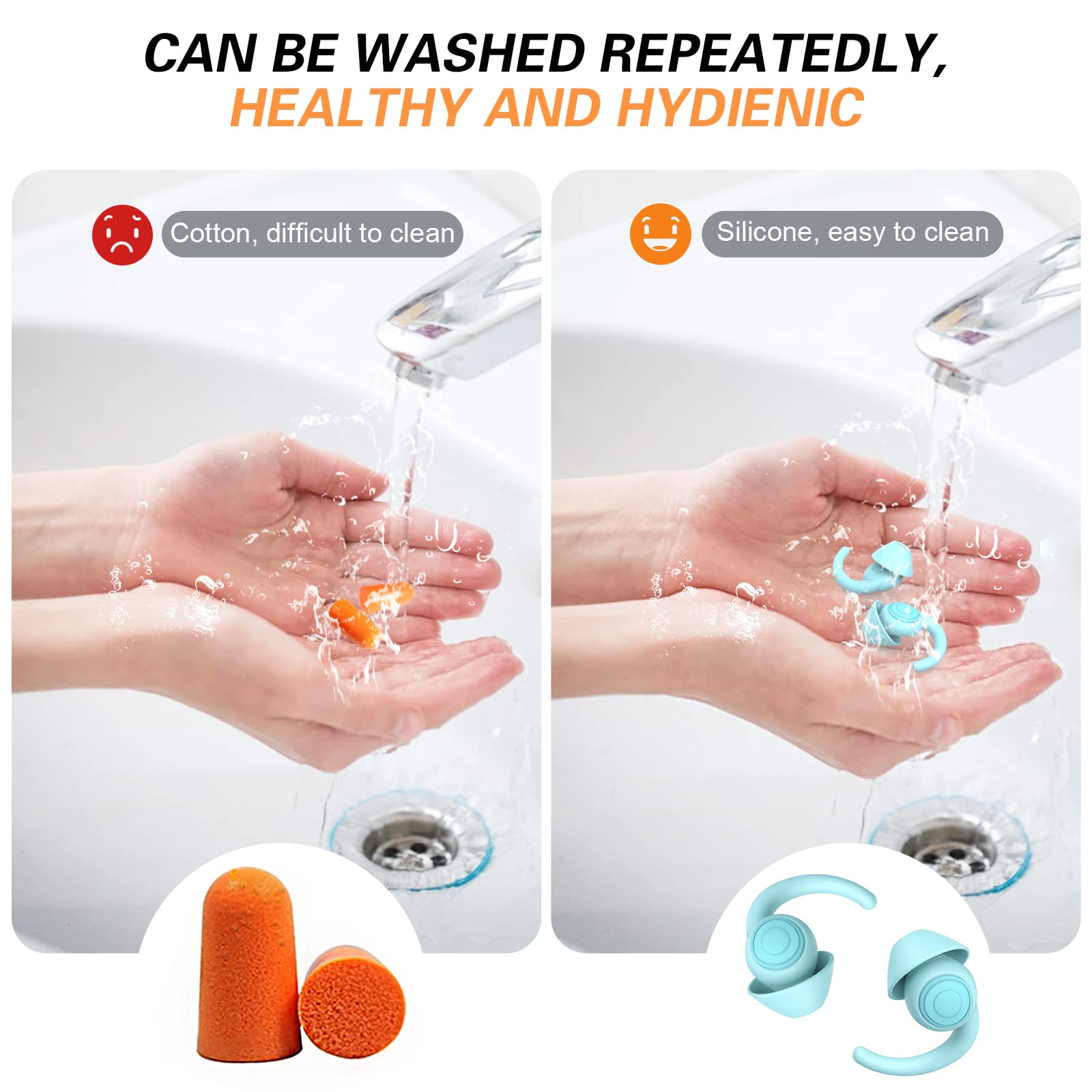 SUPCEAT Ear Plugs for Sleeping Noise Reduction 2 Pairs Sound Reduce Earplugs for Sleep,Snoring,Work,Concerts,Studying,Travel Blue