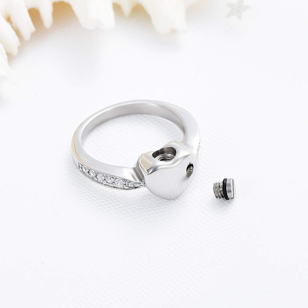Yinplsmemory Heart Cremation Ring for Ashes for Women Men Keepsake Finger Ring Urns for Ashes for Loved One Stainless Steel Engravable Urn Jewelry for Dad Mom Size（5,6,7,8,9,10）