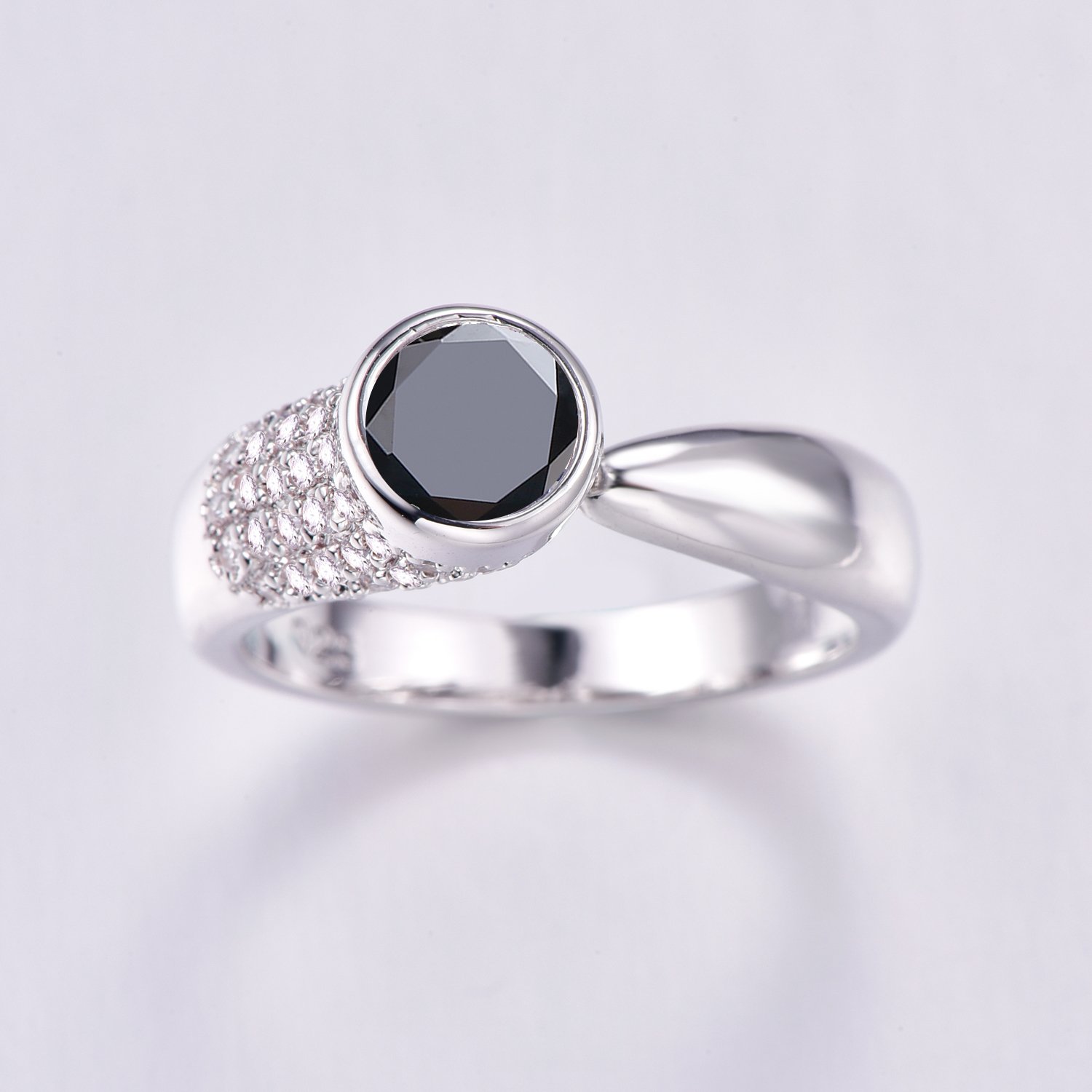 Veunora Women Ladies' Silver Plated 6x6mm Created Black Spinel Cubic Zirconia Filled Engagement Ring Size 7