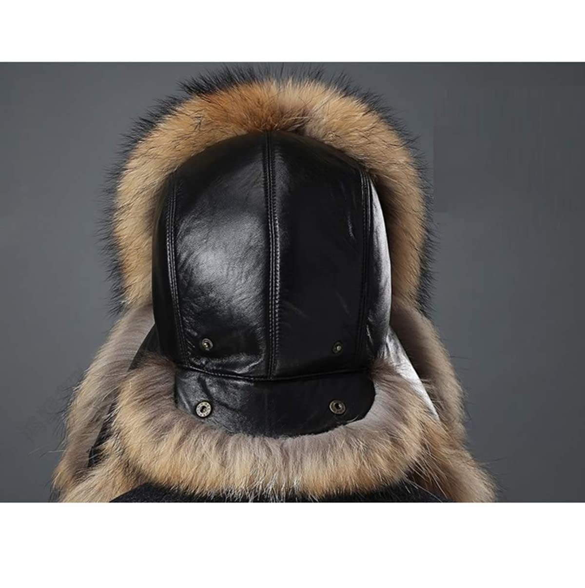 XUYUZUAU Mens Fox Hair Hat Winter Genuine Sheepskin Russian Ushanka Hats Natural Brown