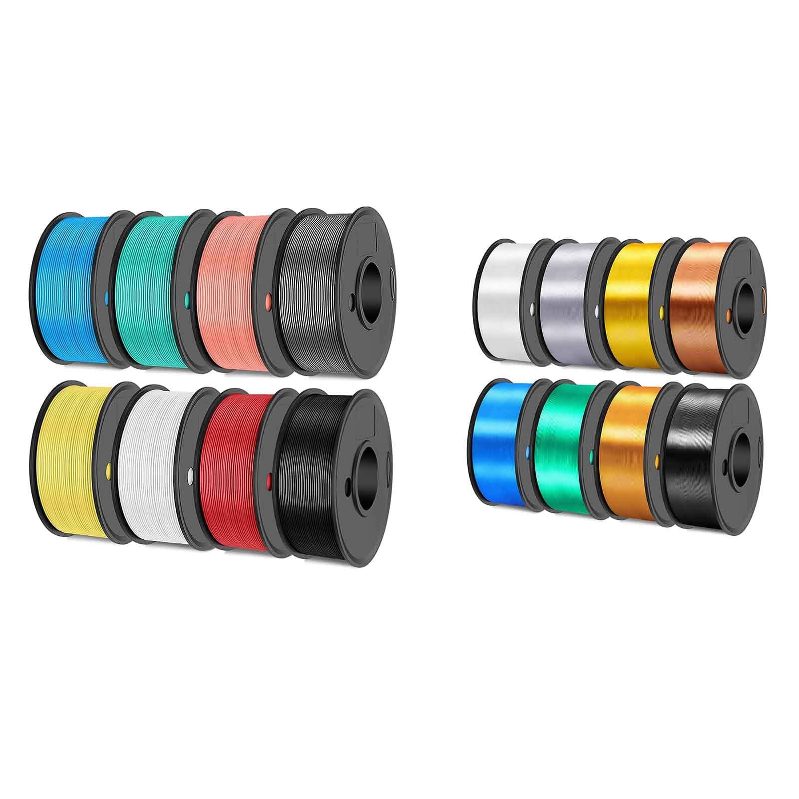 SUNLU 250G PLA Meta and Silk PLA Filament 1.75mm Bundle, 3D Printer Filament Bundle Multicolor,,0.25 kg Spool, 8 Rolls,Black+White+Grey+Blue+Green+Red+Pink+Yellow