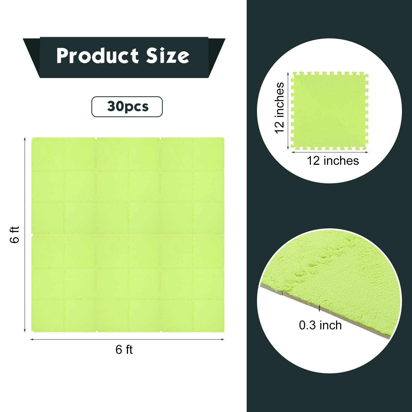 Tinideya Fluffy Plush Puzzle Foam Floor Mat Bulk 30 Pcs Square Interlocking Foam Play Mat Tiles with Borders Eva Foam Puzzle Mat for Baby Toddlers Children Crawling Exercise Playroom (Light Green)