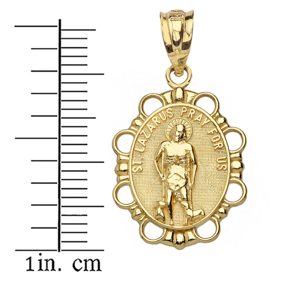 Saint Collection 10k Yellow Gold St Lazarus Pray For Us Religious Oval Medal Pendant