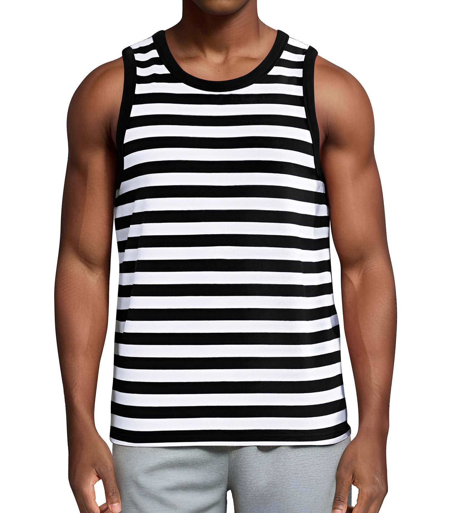 Zengjo Striped Tank Top Men(Black/White,S)