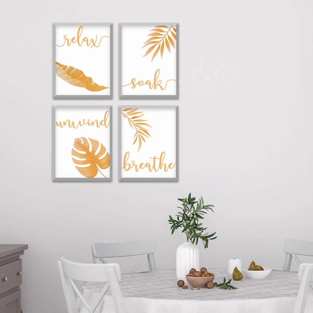 Terracotta Bathroom Decor - Relax,Soak,Unwind,Breathe Leaves Wall Art - Set of 4 8 x 10 Unframed Prints - Yoga Studio Art - Spa Decorative Photos - Home, Office, Classroom,Dorm Palm Tree Leaf Monstera