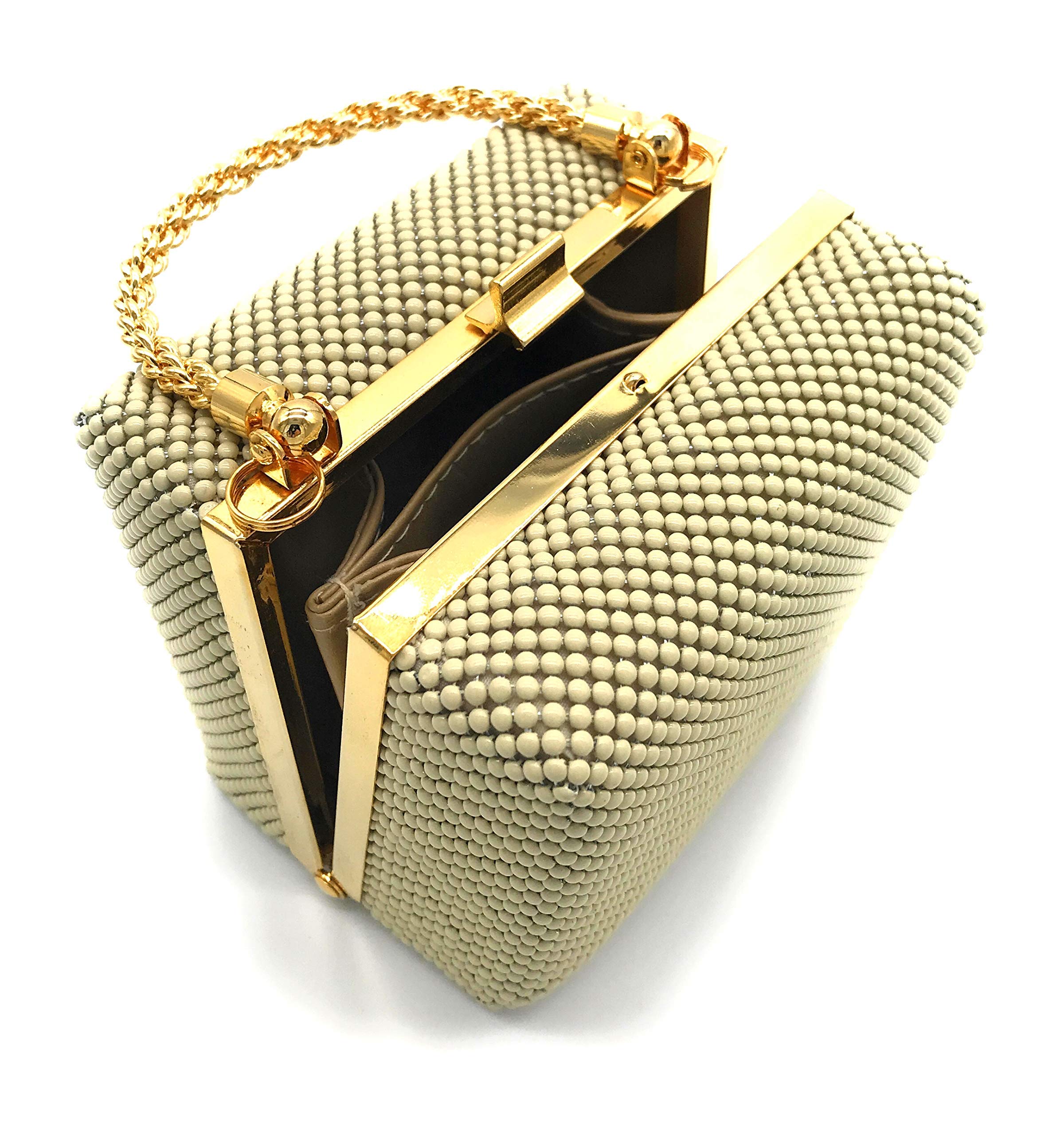 XX-Small clutch Metal beaded mesh evening box purse for Cocktail Party Prom Wedding Banquet (Blue)