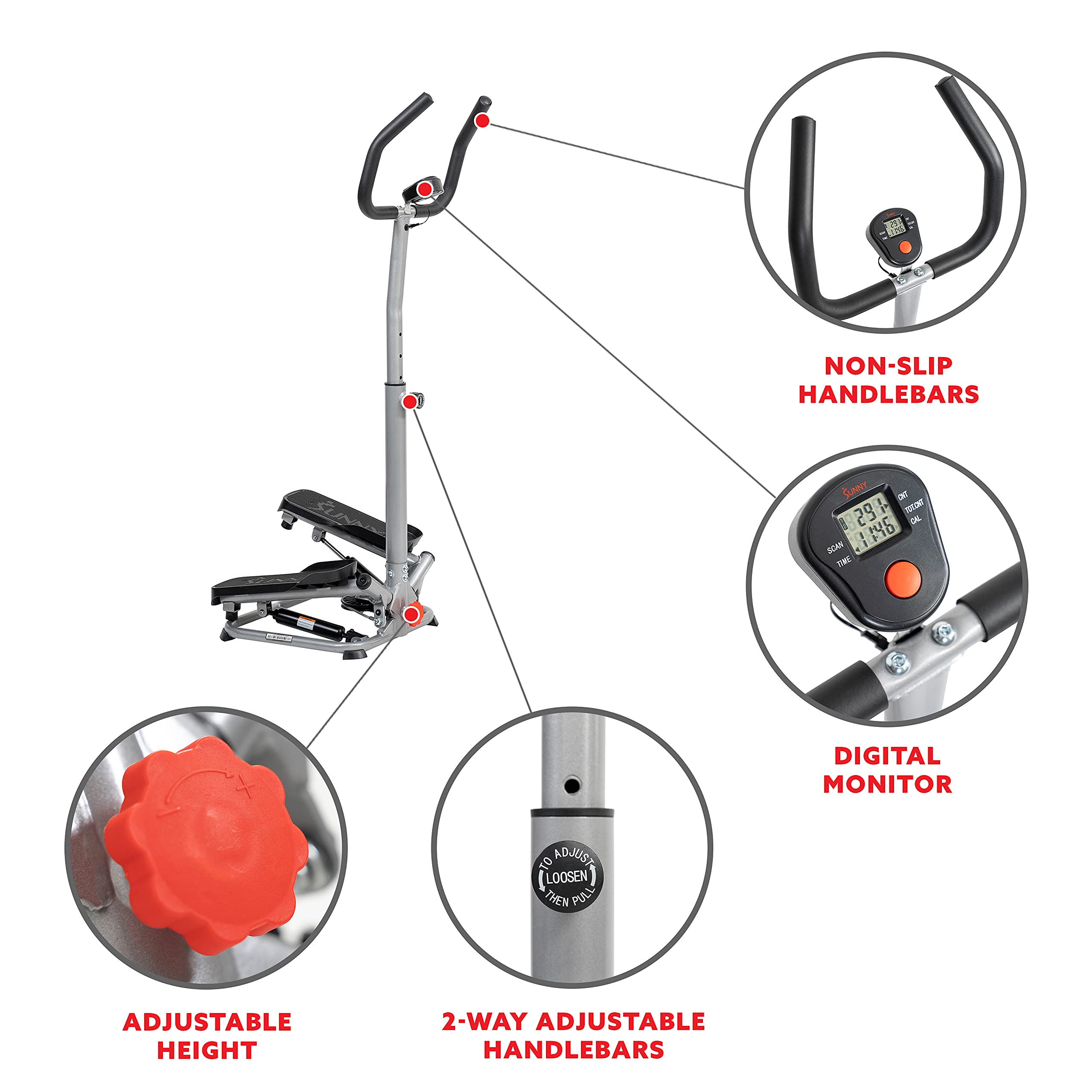 Sunny Health & Fitness Stair Twist Steppers for Exercise at Home Machine with Handlebar Mini Side to Side Stepper Climber - SF-S020027