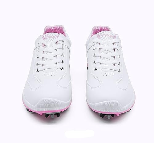 Ybberik Ladies' Anti-Skid Waterproof Golf Shoes with Spikes for Women White