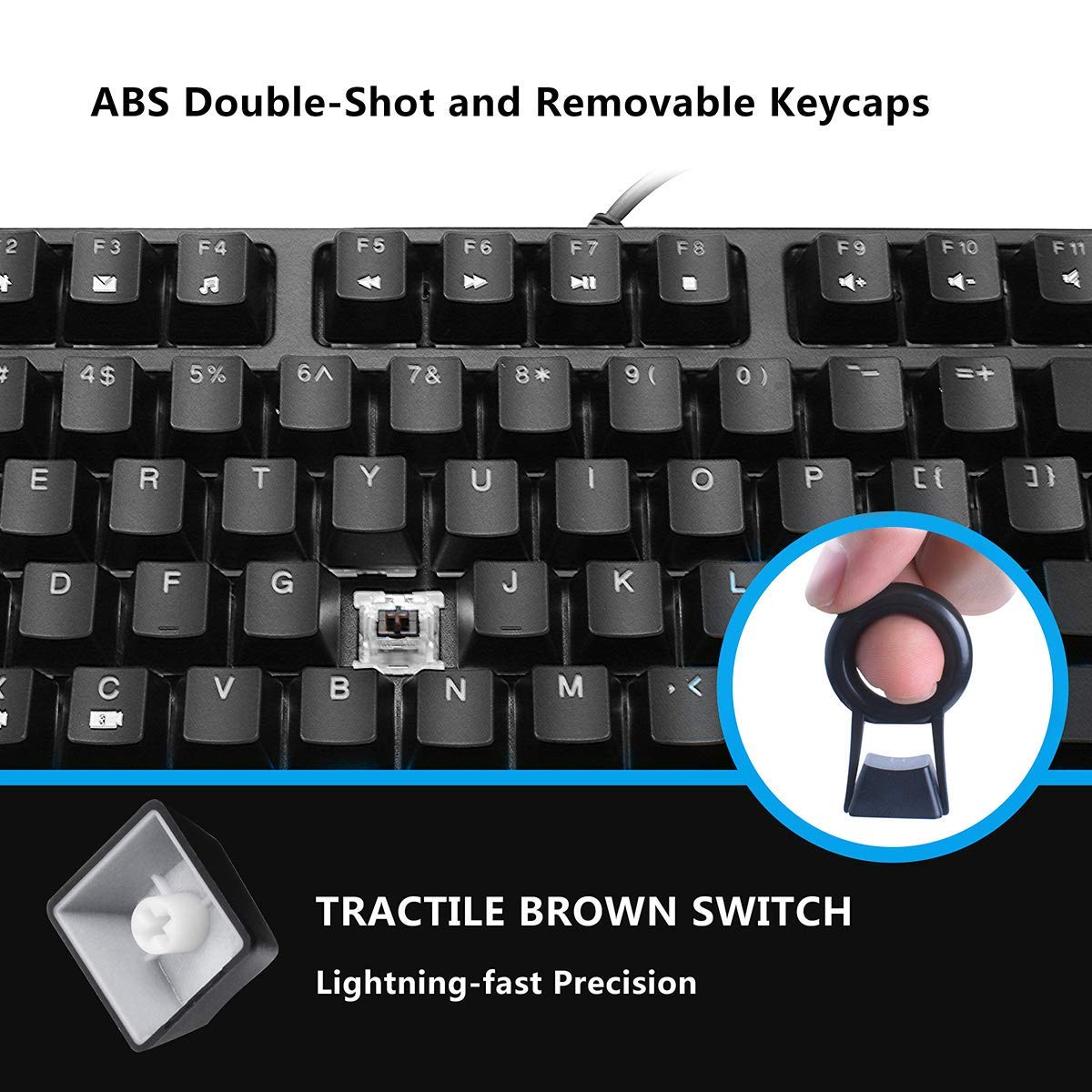 VELOCIFIRE TKL Mechanical Keyboard, 87 Key Ergonomic TKL02 Wired Brown Switches Mechanical Keyboard,with White LED Backlit for Copywriters, Typists and Programmers